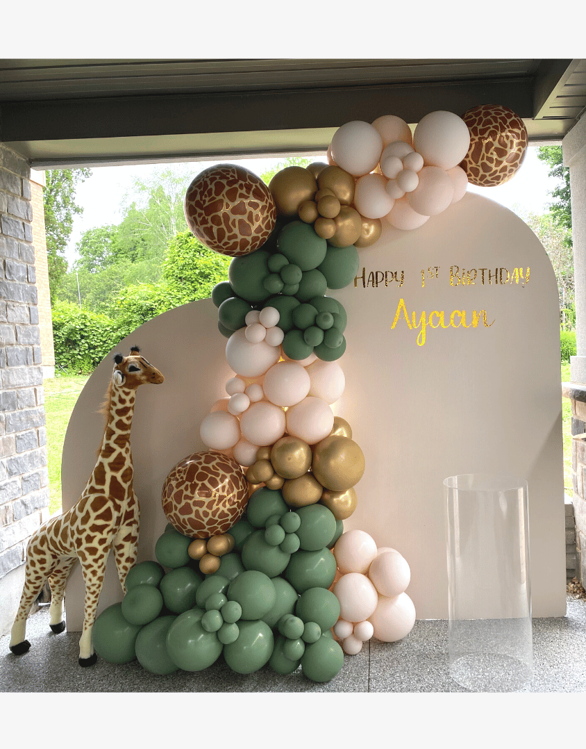 Jungle Safari theme balloon decor with customized backdrop arch rentals ...